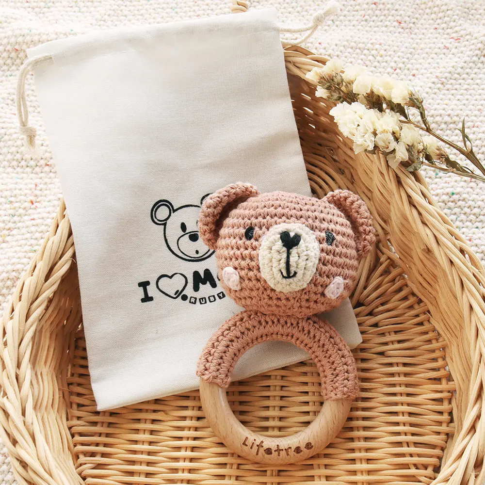 Sensory Beech Wood Baby Teething Toys Kids Amigurumis Animal Sonaglio ...