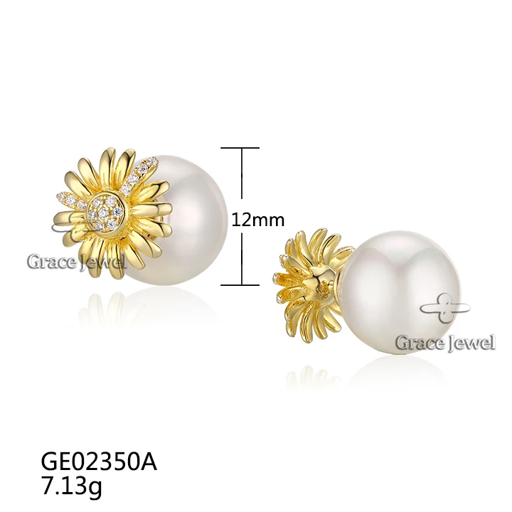 Grace Front and Back Double Cultured Pearl 925 Sterling Silver Gold ...