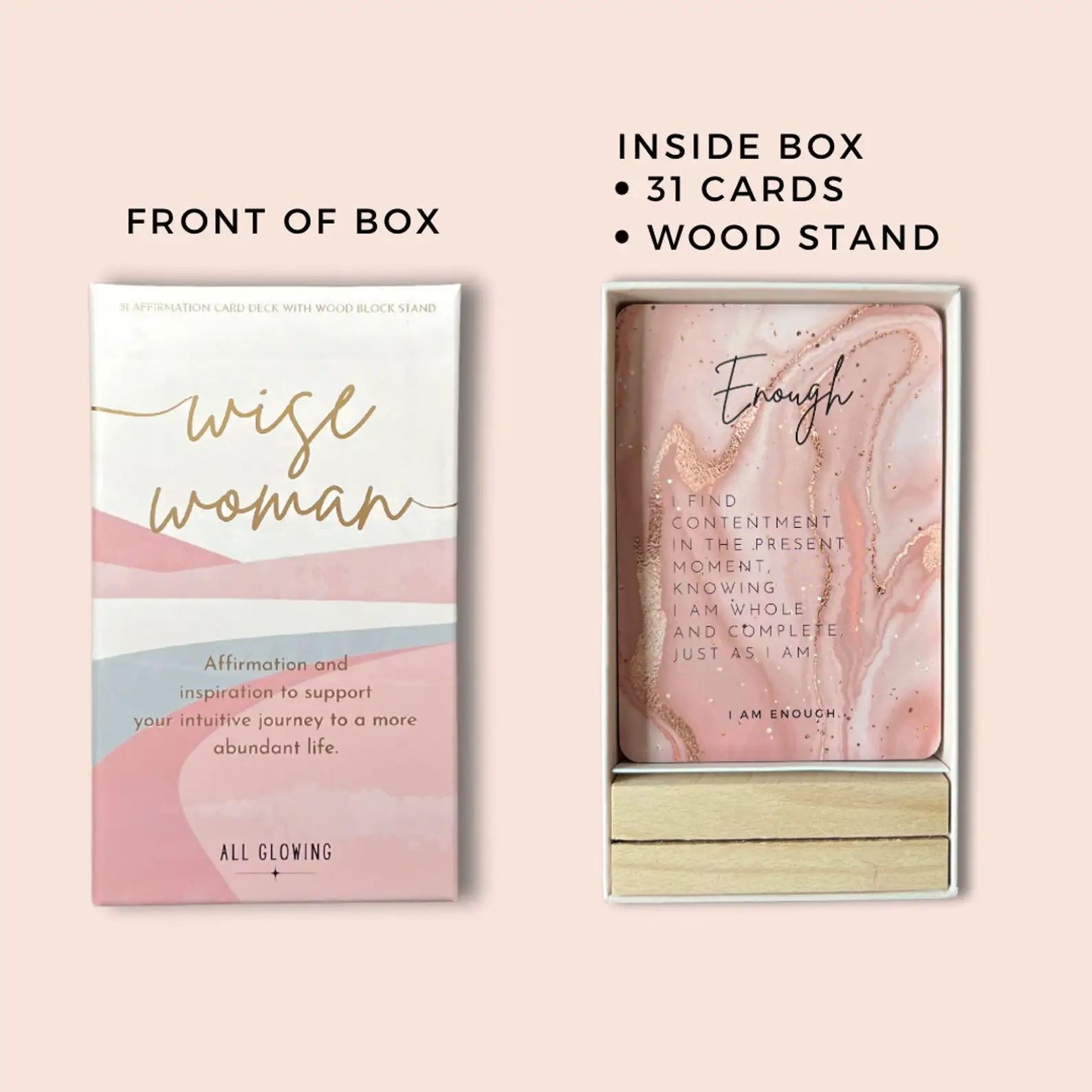 Positive Mindset Affirmation Cards with Wooden Stand and Easy Open Box ...
