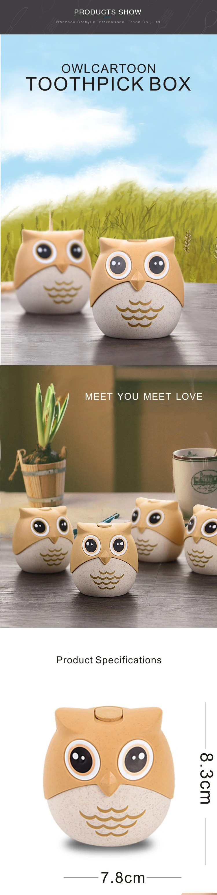 Cute Cartoon Owl Shape Toothpick Box Wheat Straw Toothpick Storage Box ...