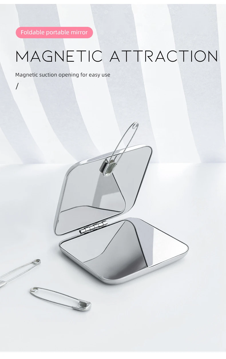 Portable Folding Stainless Steel Makeup Mirror Mini Touch Up Pocket