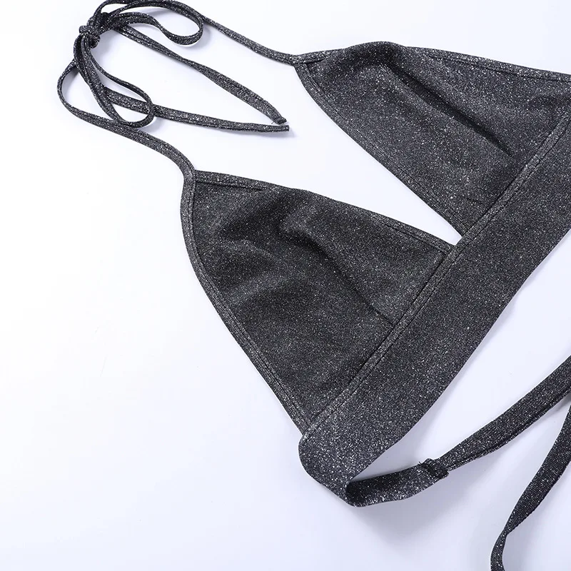 Glitter Sexy V Neck Tie Up Crop Tops Spring Summer Sequin Tank Top ...