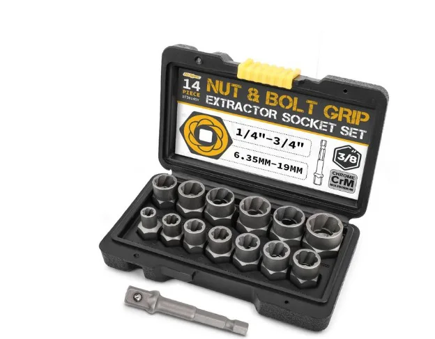 14 Pc Nut Bolt Grip Extractor Socket Set Screw Remover Threading Socket ...
