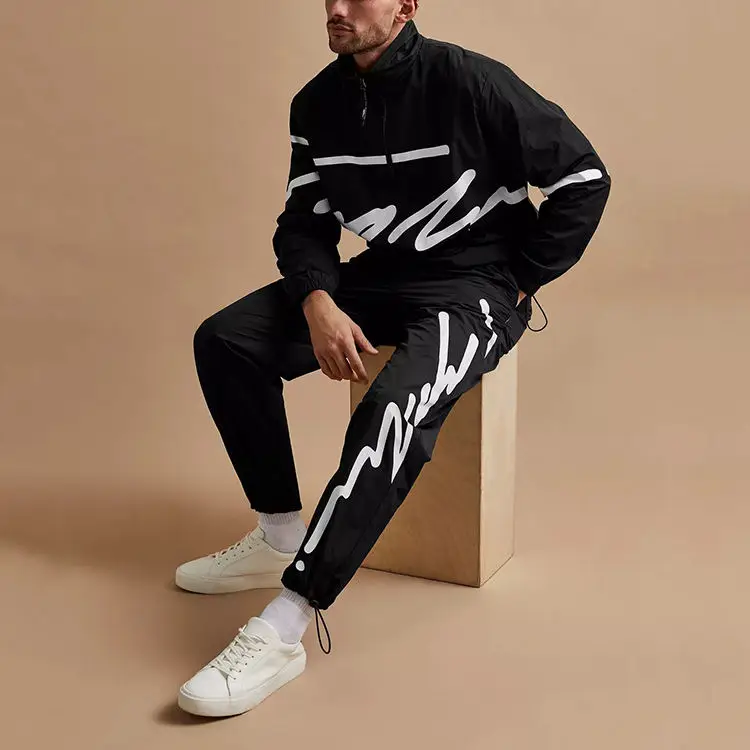 Custom Logo Print Drawstring Track Jacket and Jogger Sets Custom Color ...