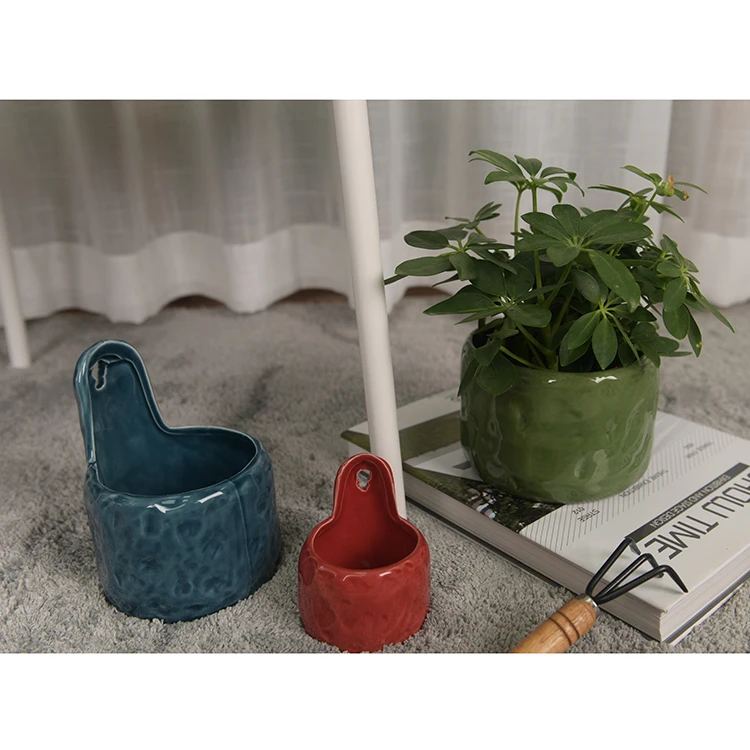 American Style Modern Stoneware Ceramic Texture Flower Pot With Handle ...