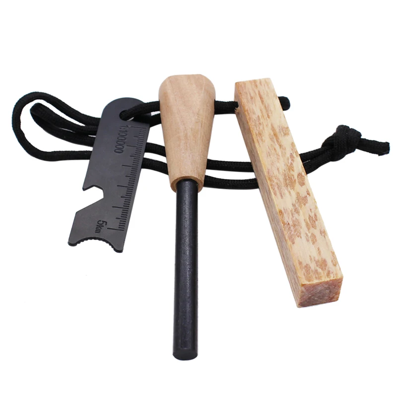 Outdoor Survival Wood Handle Fatwood Fire Starter with Striker