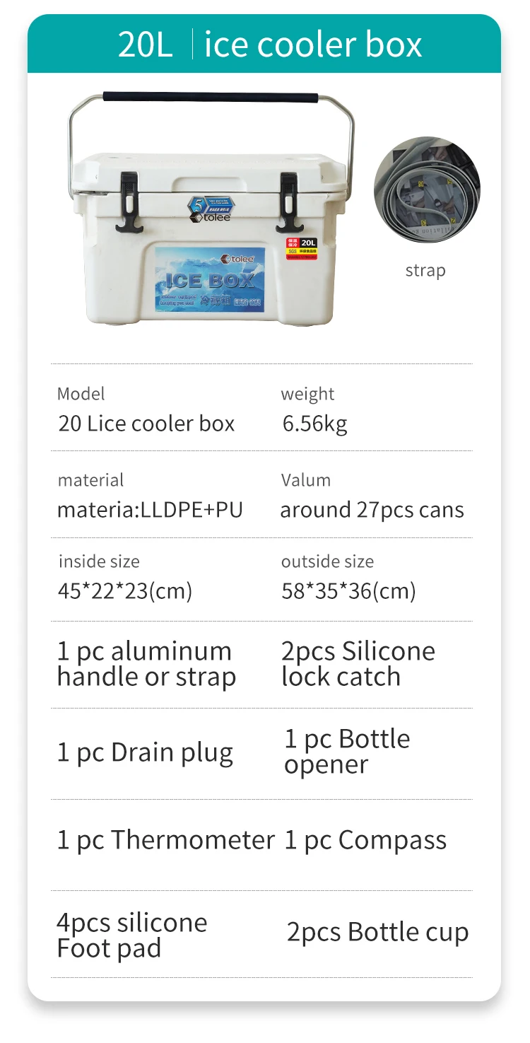 Tolee Custom Large Portable 20l Cooler Plastic Ice Chest Food Beer Fish ...