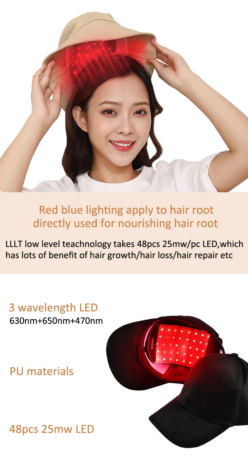 Blue/red Light Hair Growth Led Hair Cap 470nm 630nm 650nm Led Light ...