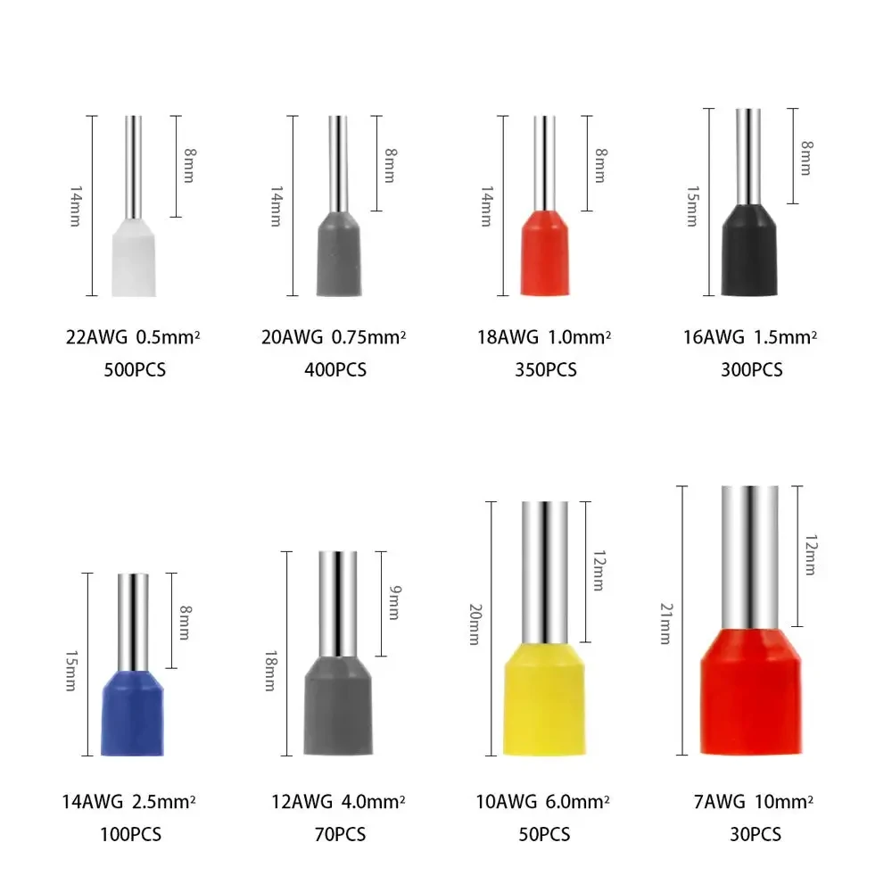 1800pcs Assortment Wire Ferrules Terminals Kit Crimp Pin Insulated ...
