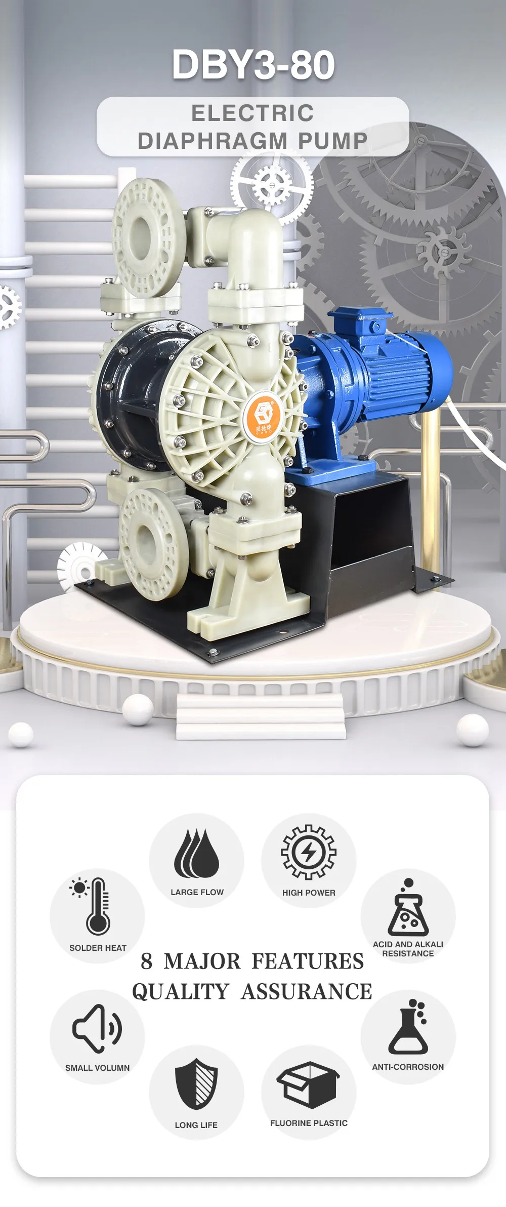 Godo Dby3-80s 3-inch Double Electric Diaphragm Pump Plastic Chemical ...