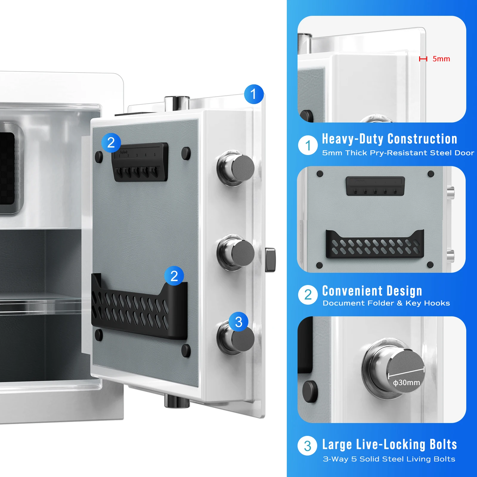 Customizable White Fingerprint Home Safe With Led Light Internal And ...