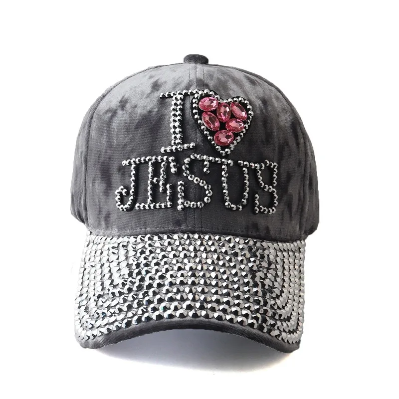 New JESUS Rhinestone Velvet Cap - Perfect for Outdoor Casual