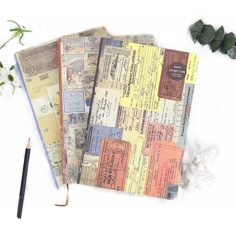 A5 European Style Retro Diary Kraft Paper Color Page Notebook Nostalgic ...