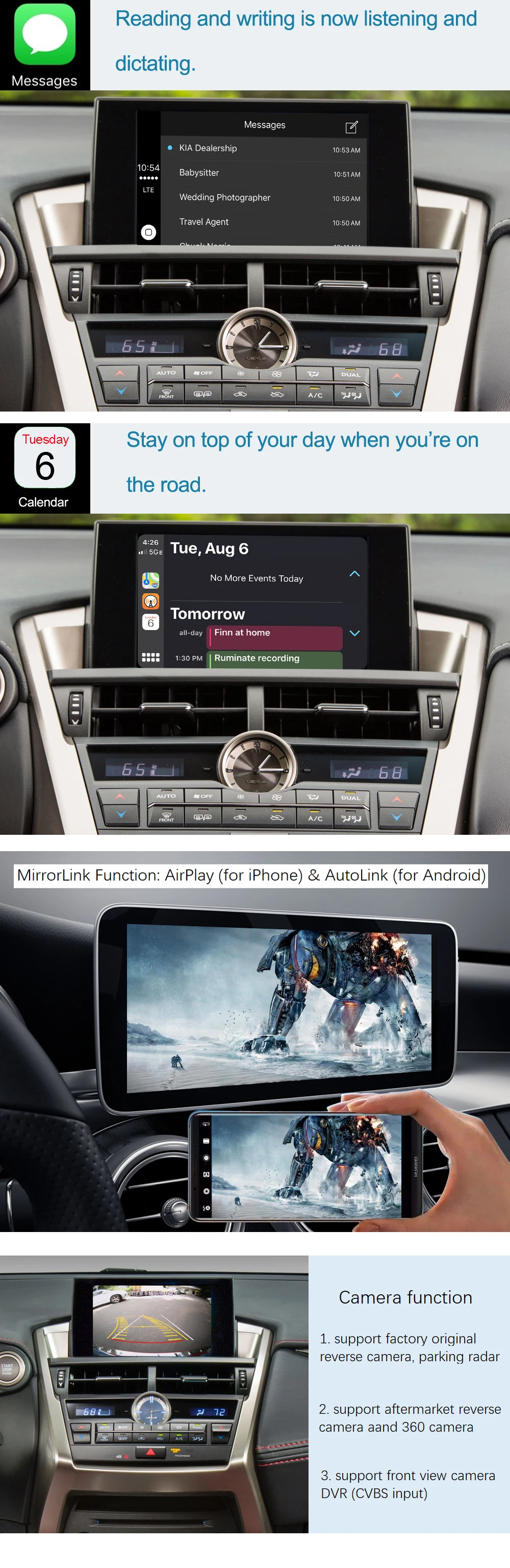 Road Top Android Mirror Link Airplay Car Play Functions