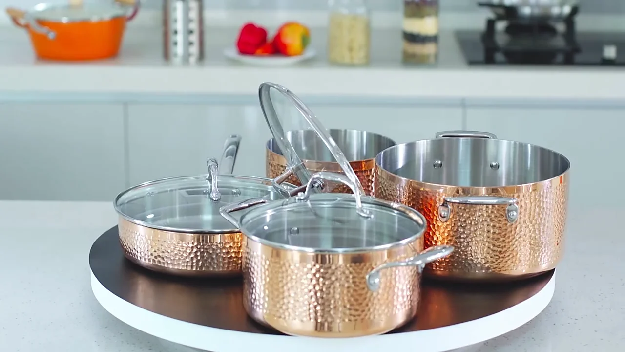 Luxury Hot Sale Induction Bottom Tri Ply Copper Cookware Set - Buy Tri ...