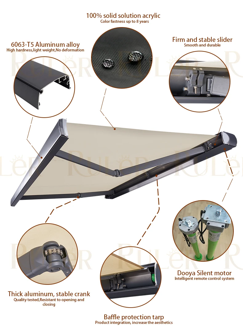 Motorized Folding Arm Acrylic Awnings for Restaurant Balconies