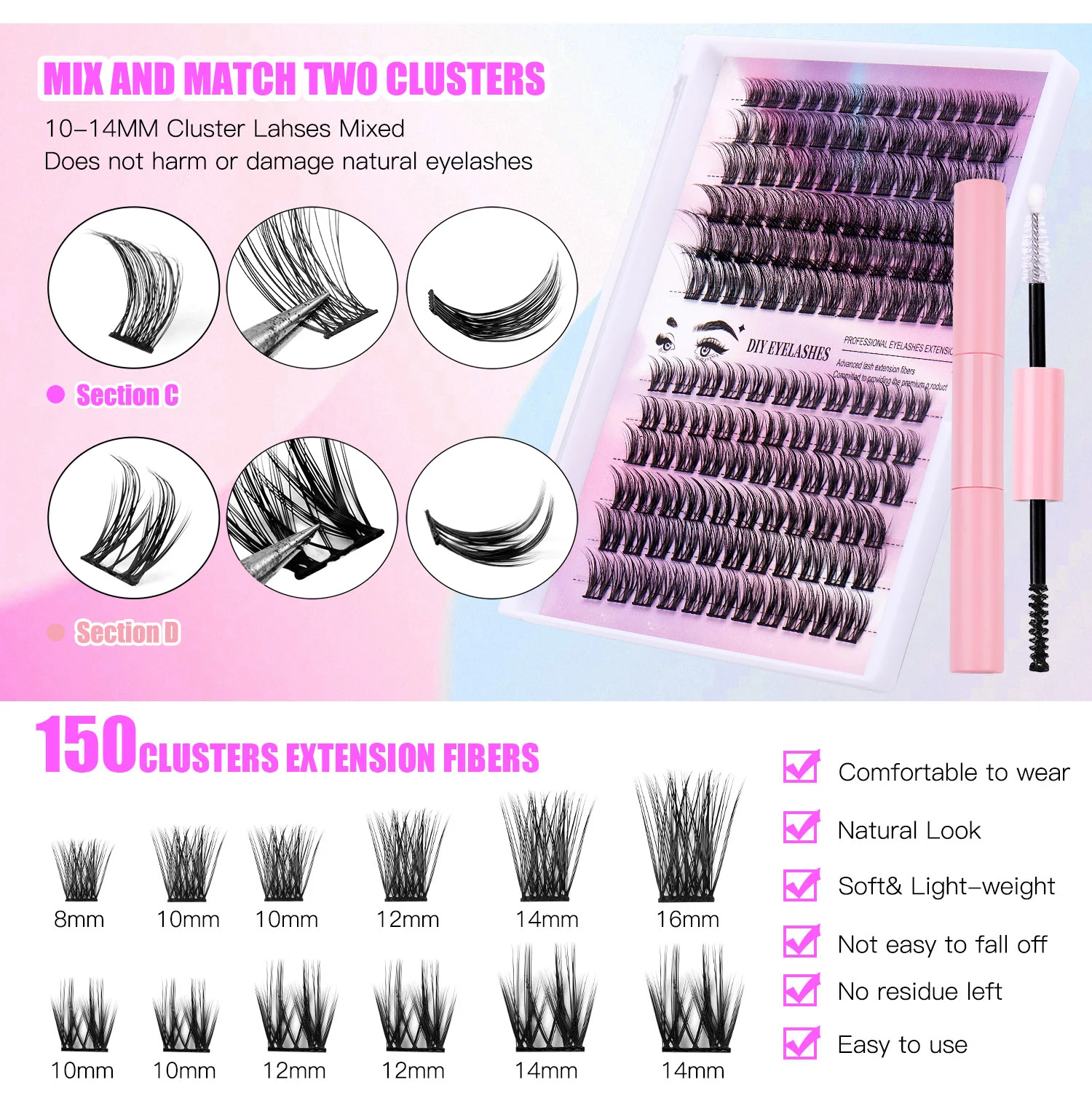 Grafting Cluster Segment Long DIY Lash Kit - Natural Eyelashes