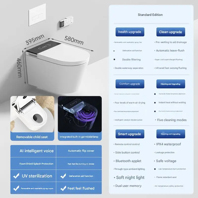 Modern Intelligent Ceramic Wall Hung Remote Control Elongated Smart ...