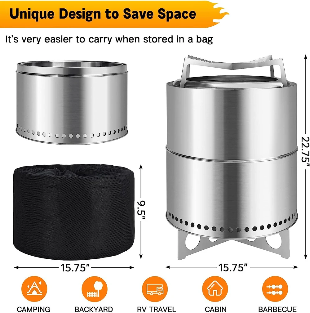 Factory Large Cast Iron Bonfire Camping 15.7 Inch Smokeless Clean ...