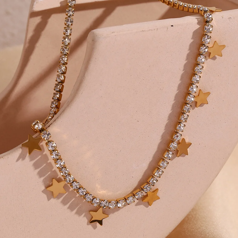 Shining Zircon Tennis Chain Necklace - 18K Gold Plated