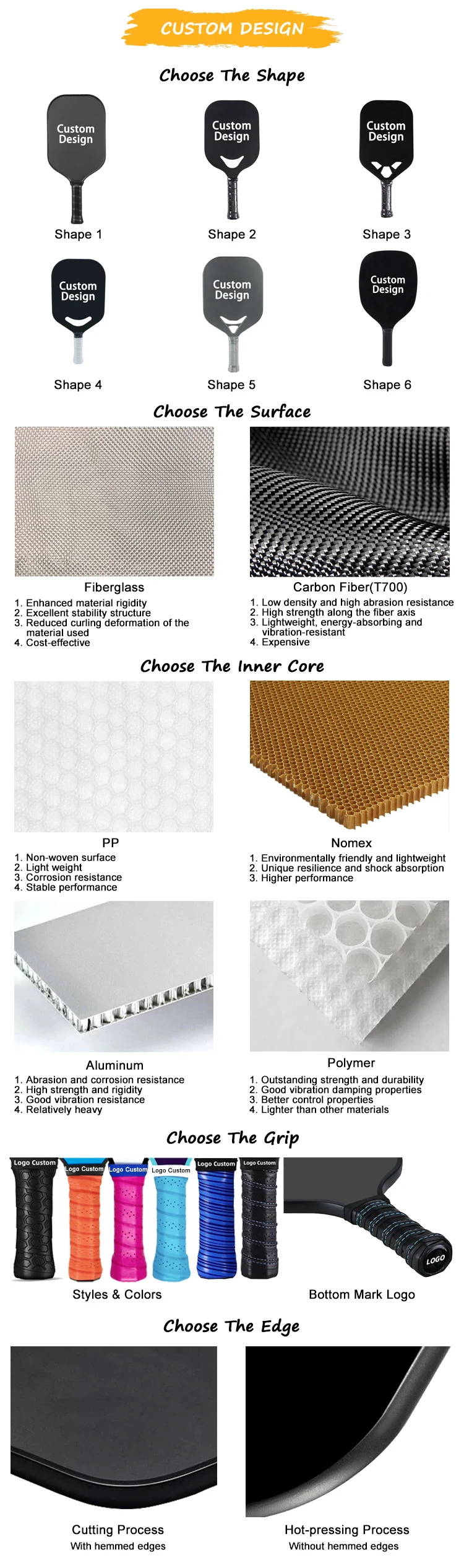 Oem Factory Pickleball Paddle Usapa Approved Edgeless Carbon Fiber ...