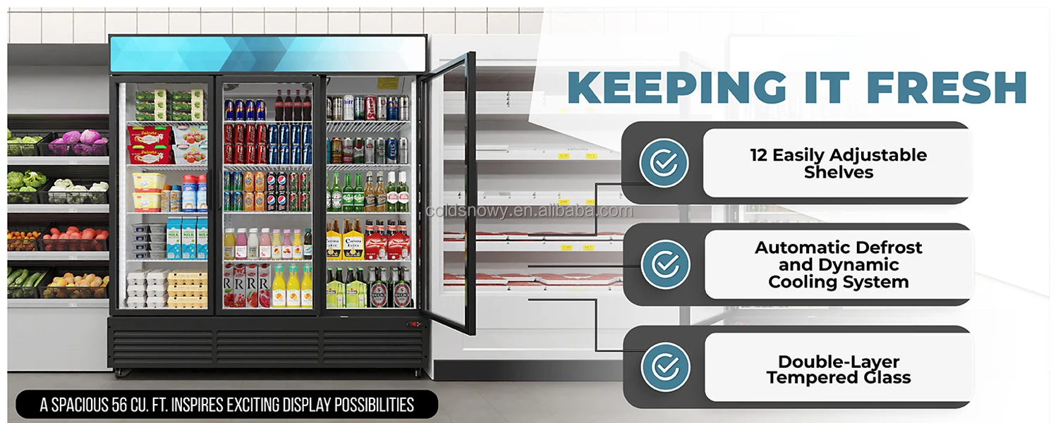 Supermarket Showcase Refrigerators Upright Display Fridge Freezer With ...