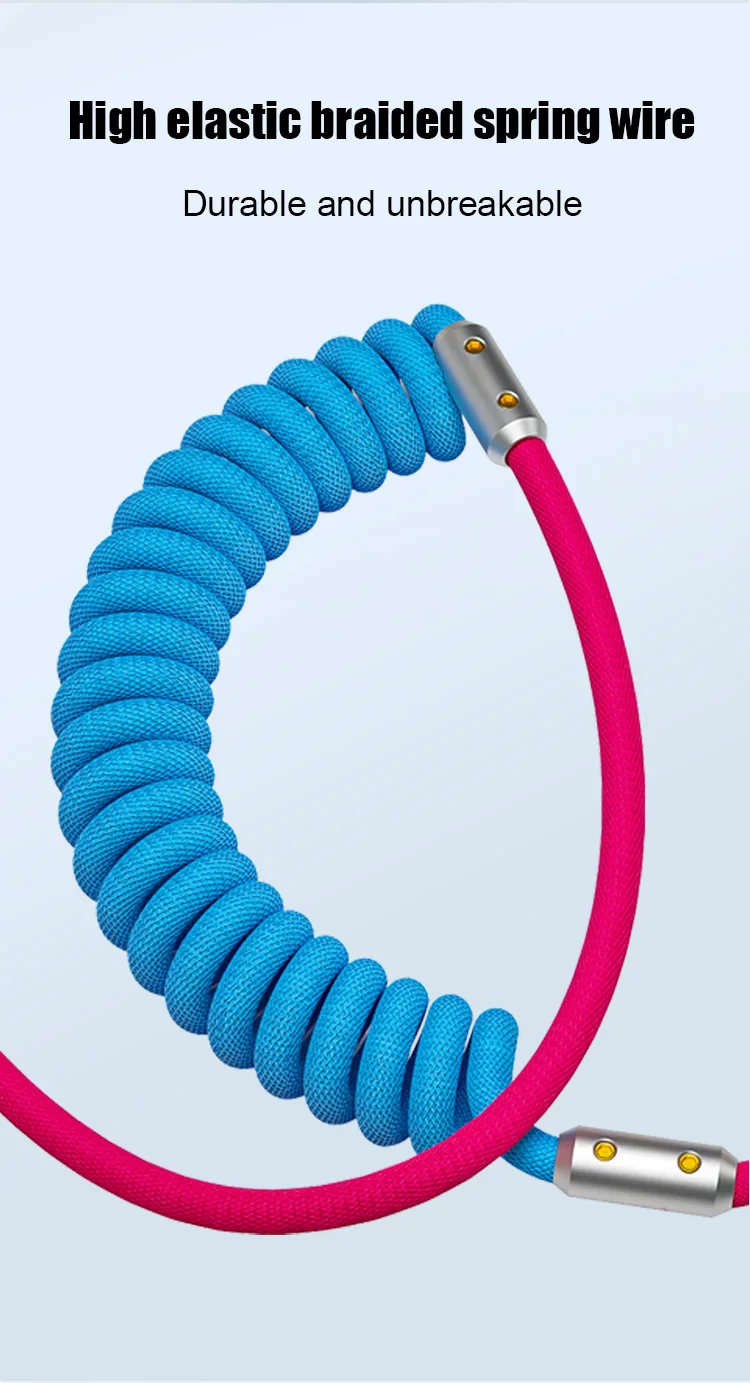 Spiral Curly Braided Type C Pd Usb Data Cable Spring Coiled Wire ...