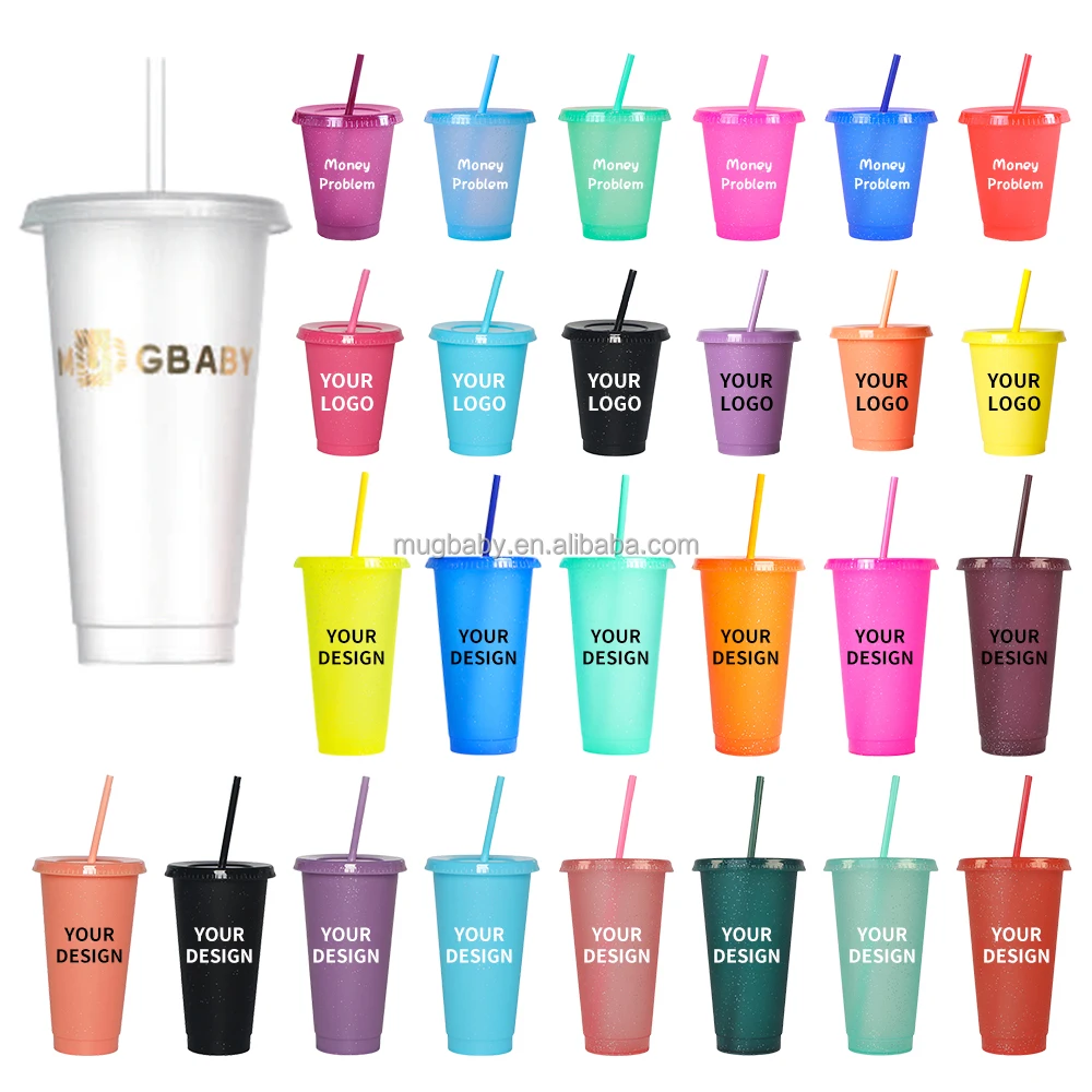 Custom 24oz 710ml Reusable pp Plastic Tumbler Water Drink Mug Coffee Plastic Cups with Lids and ...