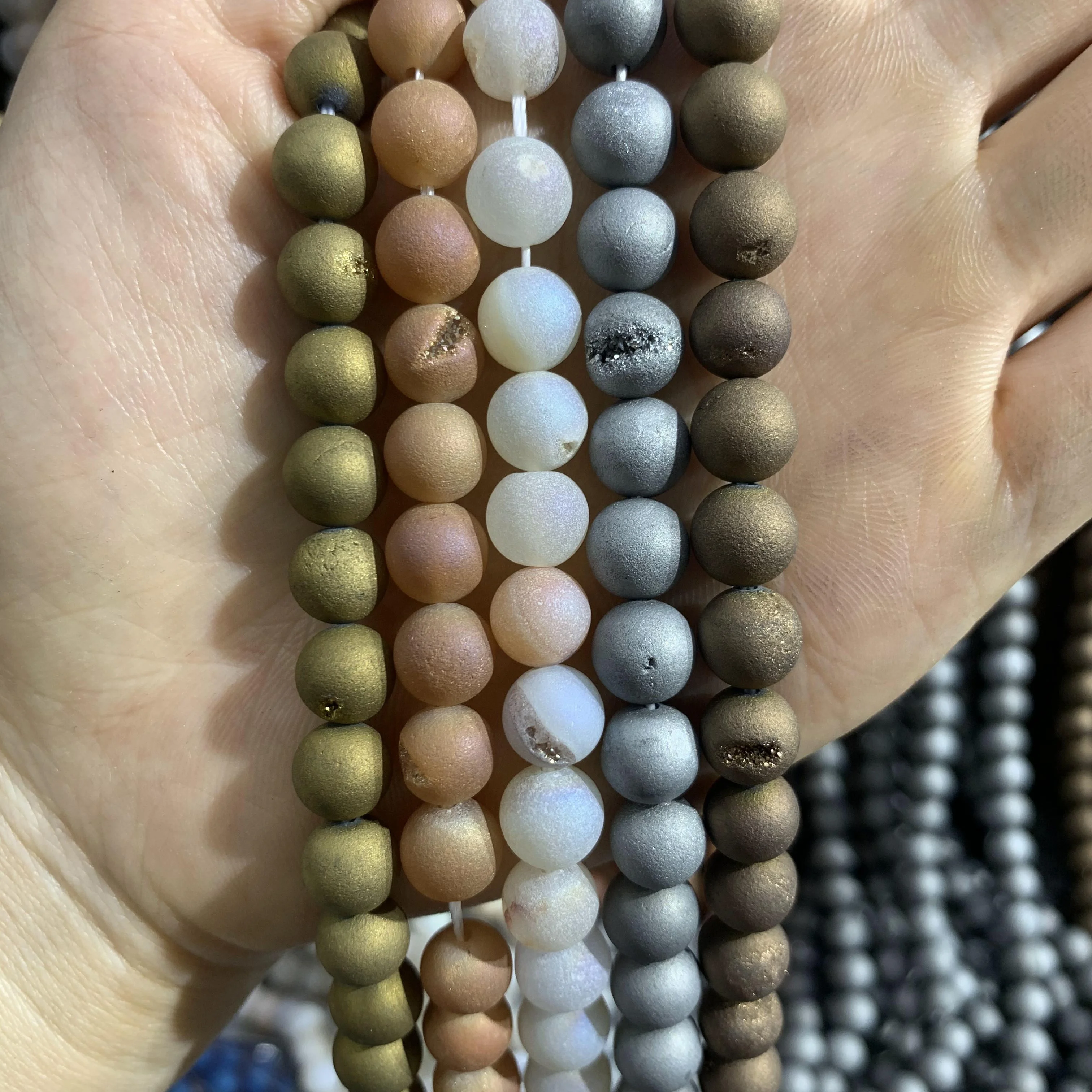 Wholesale Round Colorful Druzy Agate Loose Stone Beads For Jewelry Bracelet Making