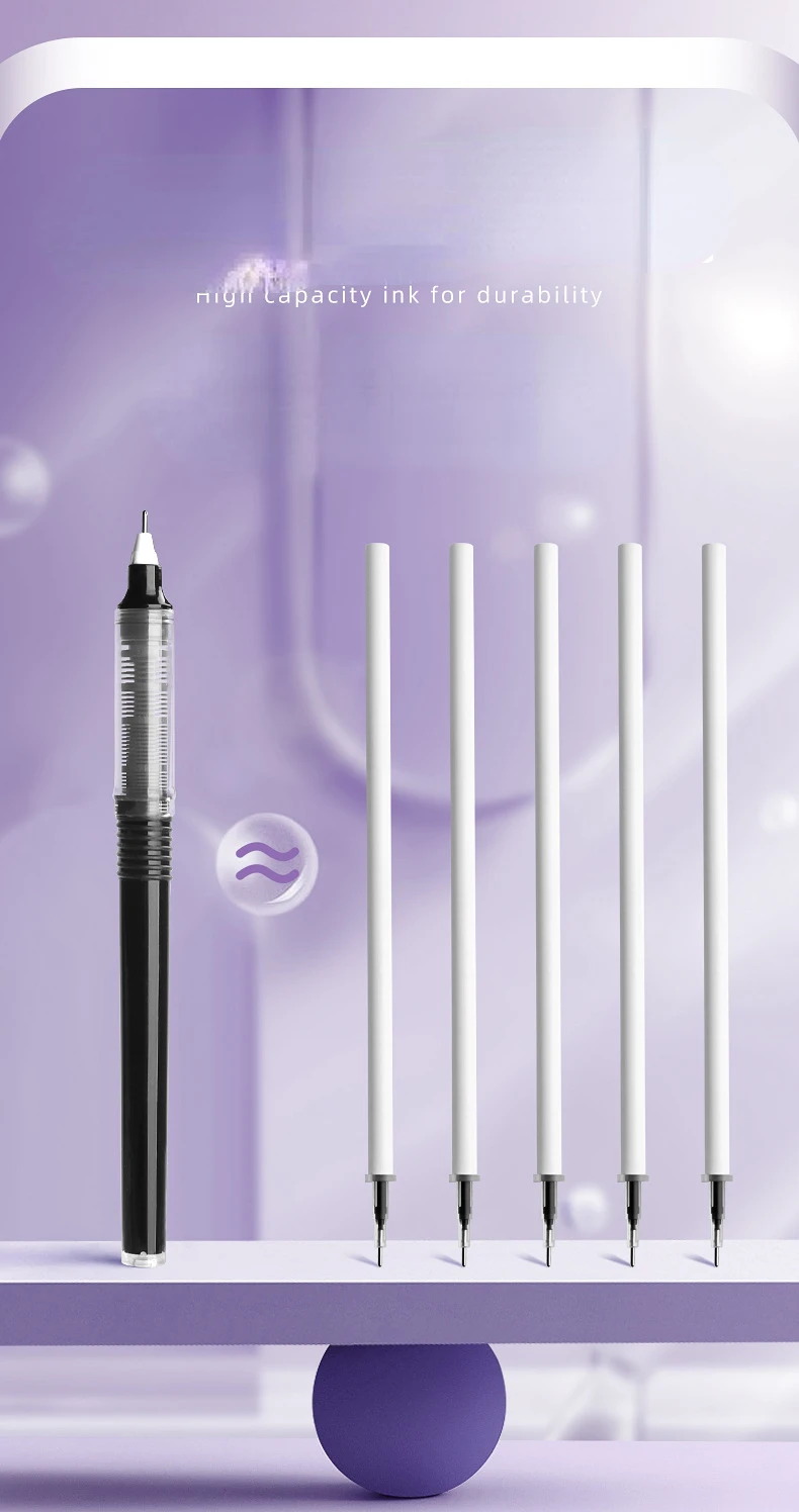 Fresh Straight Liquid Rollerball Pen Gel Pen Black Carbon Pen Set 6 ...