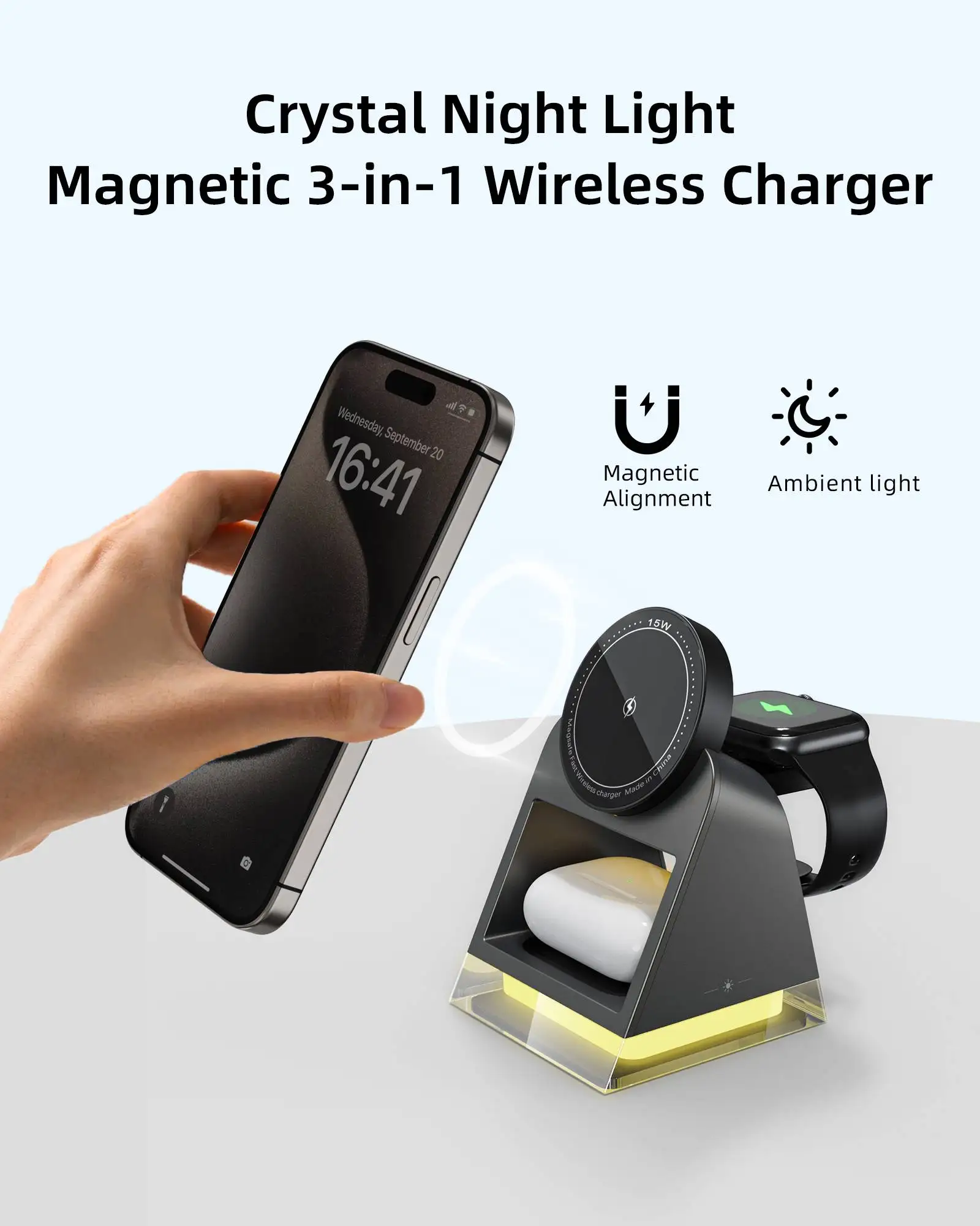 Innovative Magnetic 3 in 1 Wireless Charger - 15W Fast Charging