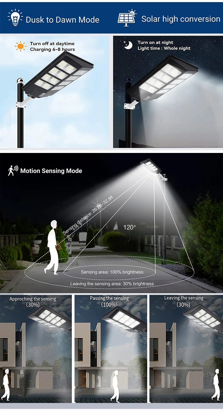 Outdoor 600w 800w 1000w Solar LED Street Lights - IP66 Waterproof