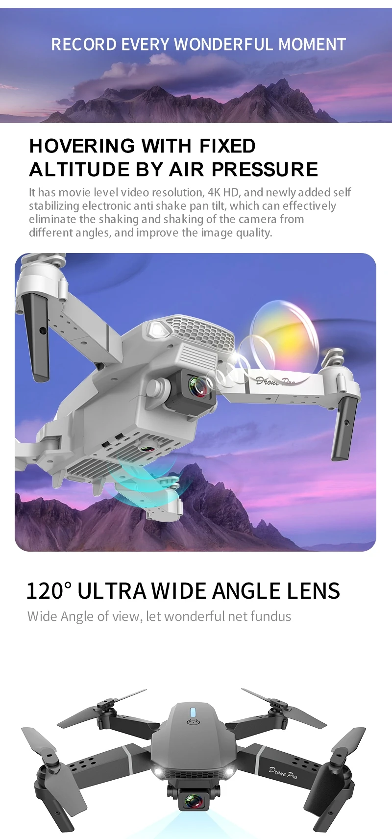 Drone E88 Wifi Fpv Rc Dron With Dual Pro 4k Hd Camera Wide-angle Remote ...