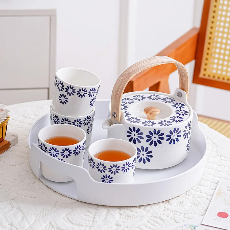 Modern Floral Teapot With Infuser And Tea Cup Set Ceramic Tea Set With ...