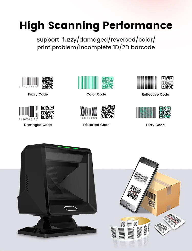 Automatic Scanning Hands Free 1D 2D QR Code Reader for Supermarket