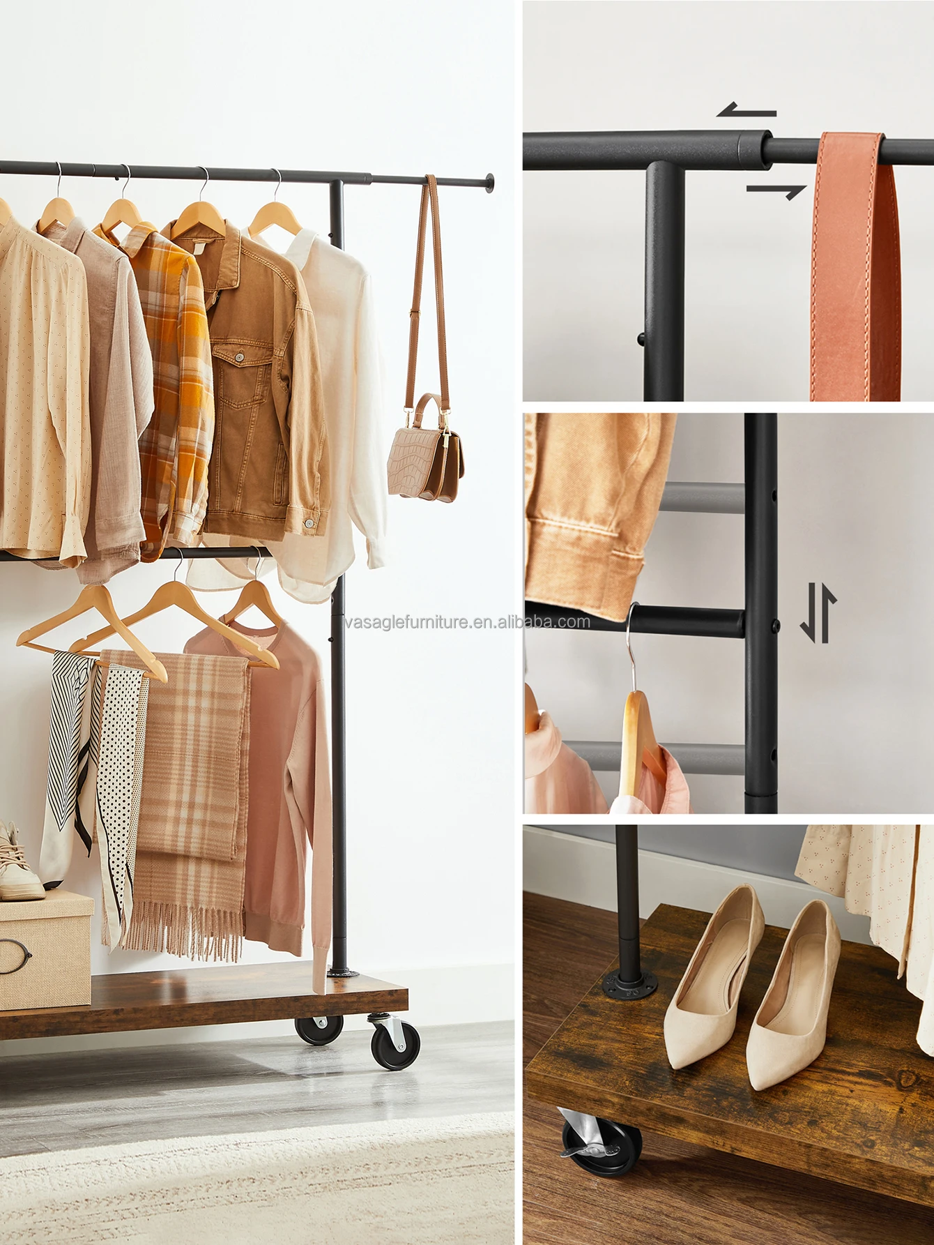 Vasagle Industrial Style Clothes Rack On Wheels Garment Rack Expandable ...
