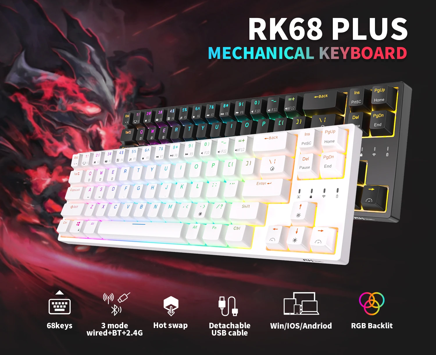 Royal Kludge Rk871 Rk Hotswap Rgb Gamer Gaming Mechanical Keyboard 68 Key 60% Teclado Mechanic 3 ...