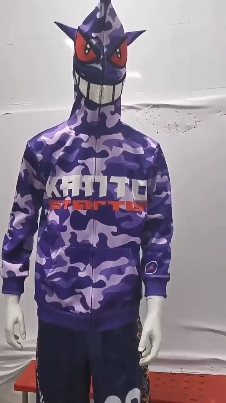 Jacket,Gengar Pokemoned Hip Hop Y2k Anime Fullzip Harajuku Streetwear ...