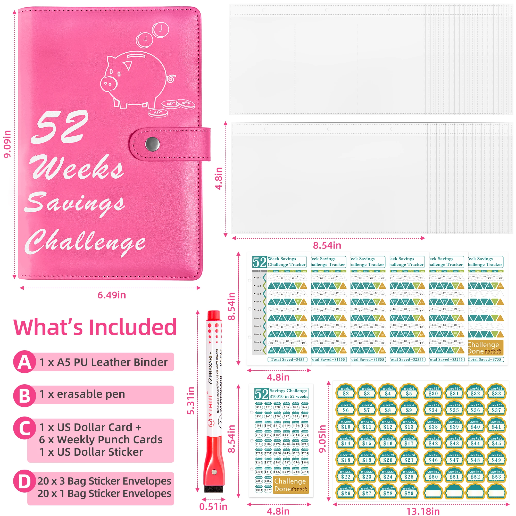 52 Weekly Saving Money Challenge Hard with Snap Fastener Cover Saving ...
