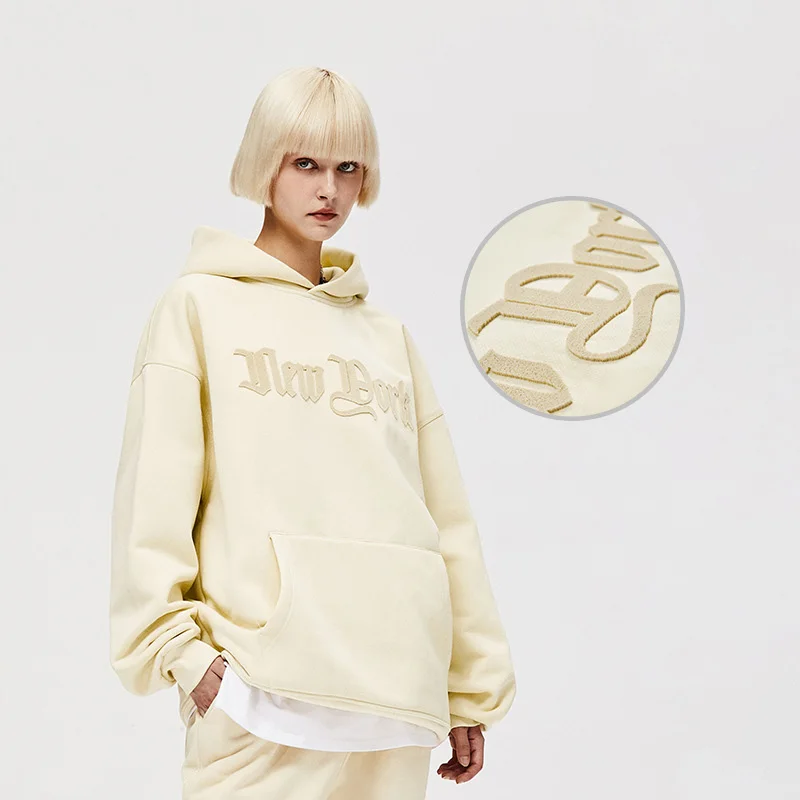 400gsm Customized Tech Fleece Hoodie Gothic Letters Turf Embroidery ...