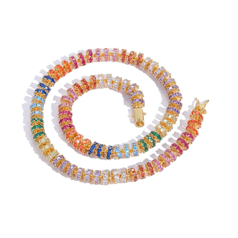 8mm Hip Hop Bling Tennis Chain Necklace Zircon Bling Circle Bead Choker ...