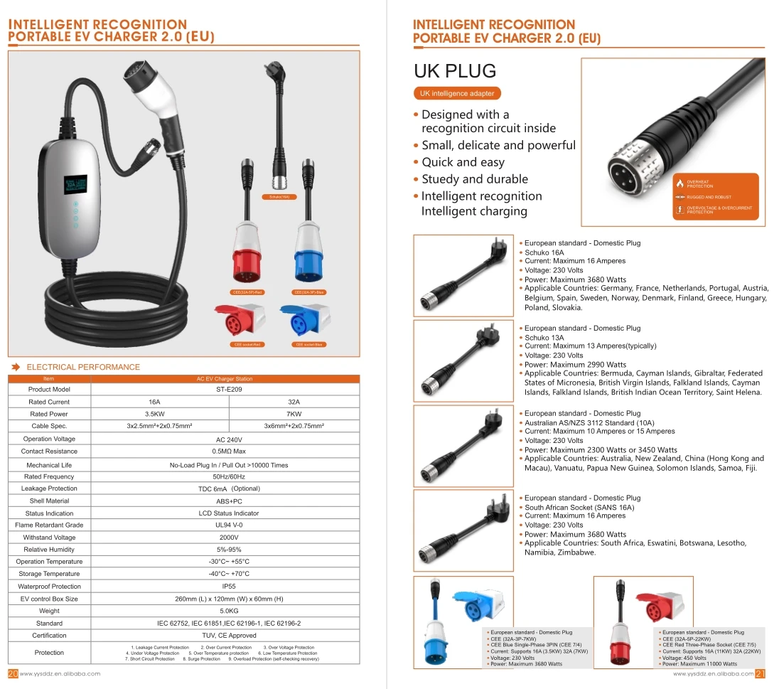 Type 2 Smart Portable Evse Intelligent Recognition Ev Car Charger With ...