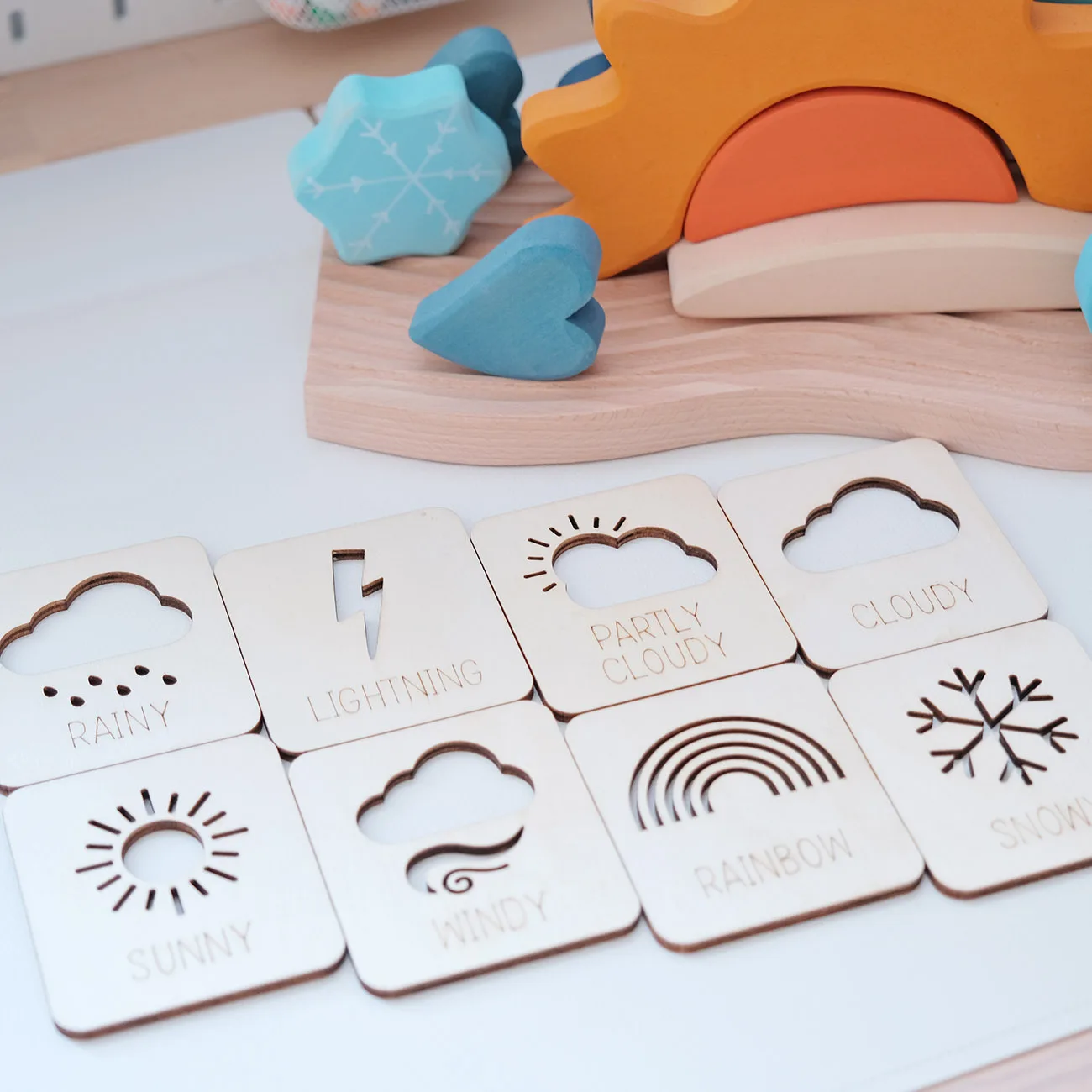 Education Waldorf Montessori Wooden Weather Flashcards Puzzle Toys For ...