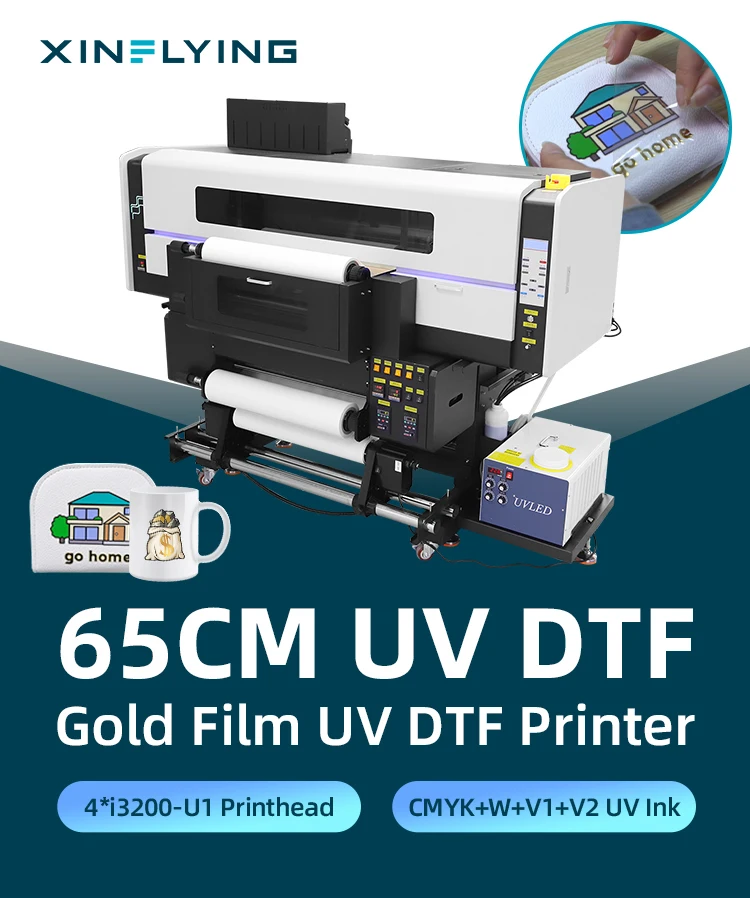 60CM Gold Film Uv Dtf Cup Wrap Wholesale 4 Head I3200 All in One Uv Sticker Printer with ...