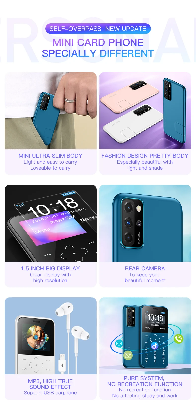 Wholesale Super Thin 1.5 Inch Mini Card Phone Mini Size Phone - Buy ...