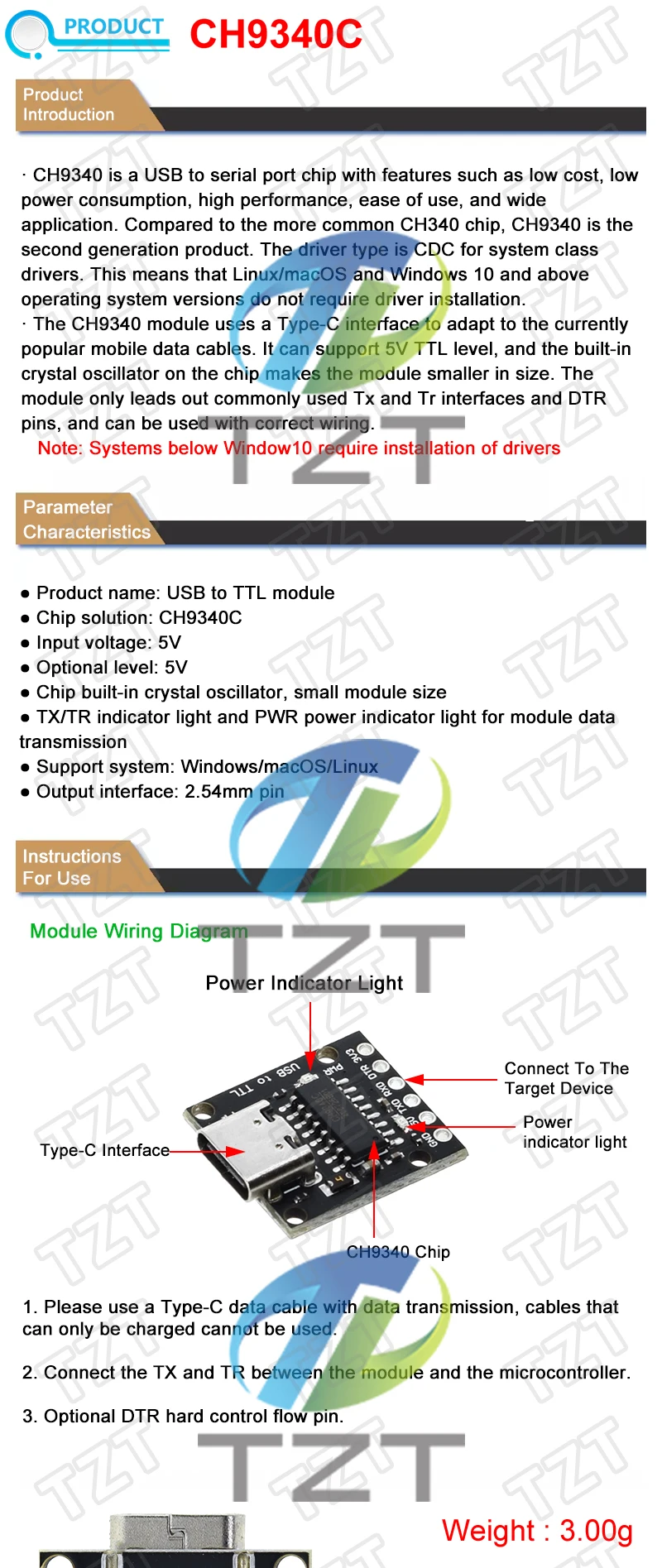 TZT CH340N USB to TTL Module - Efficient Pro Mini Downloader