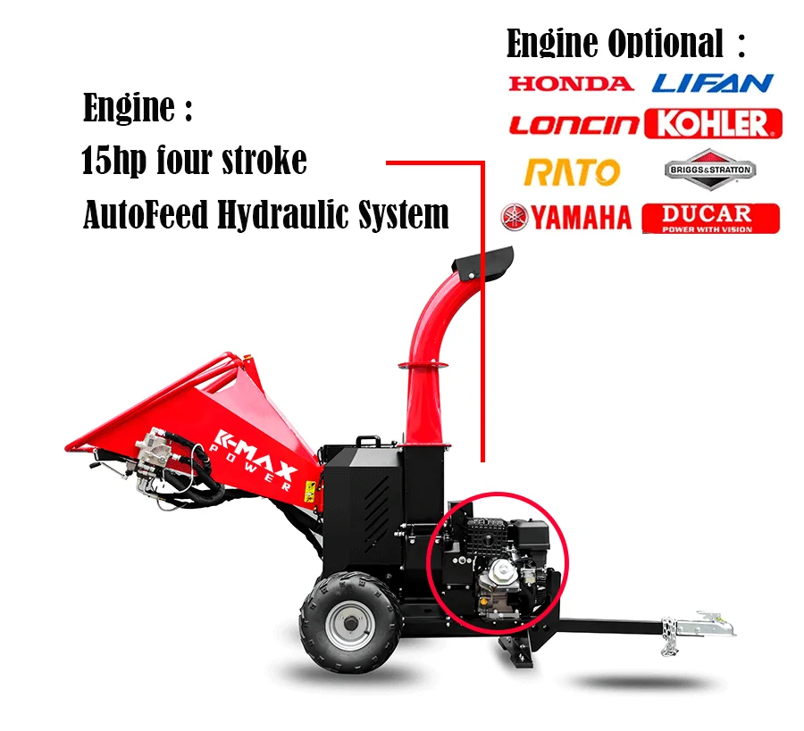 15HP K-MAX Power Wood Chipper - Efficient & Reliable