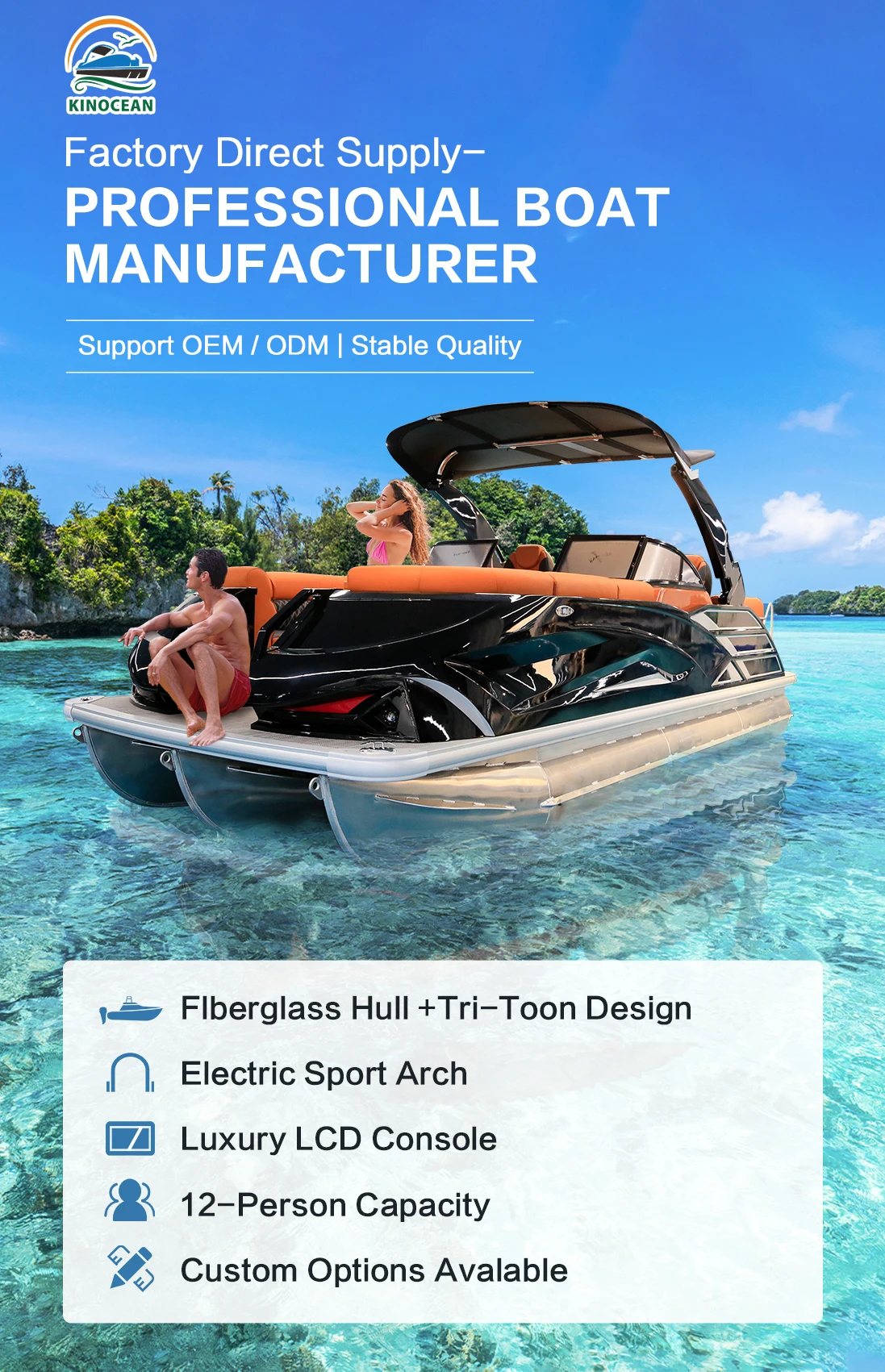 Kinocean 22ft Aluminum Pontoon Boat with Electric Sport Arch and ...