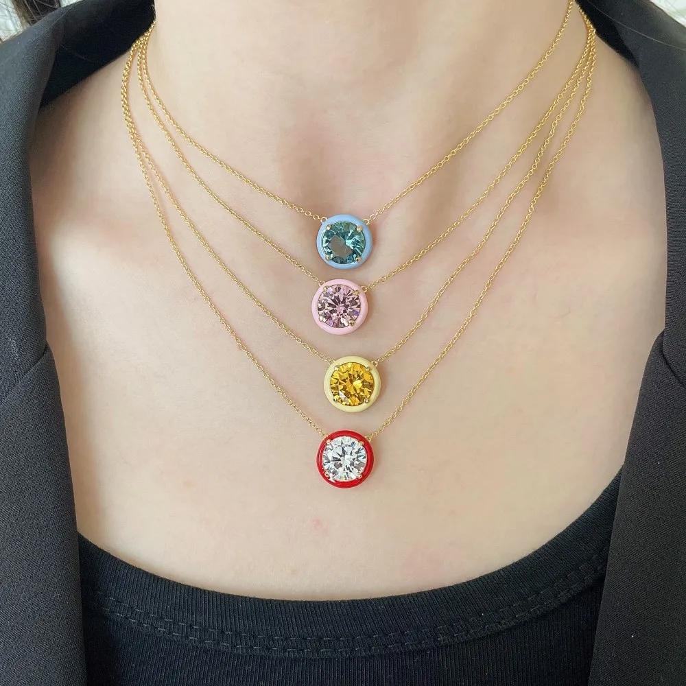 Exquisite Gold Plated S925 Sterling Silver Cz Round Pendant Necklace Bling Crystal Sterling ...