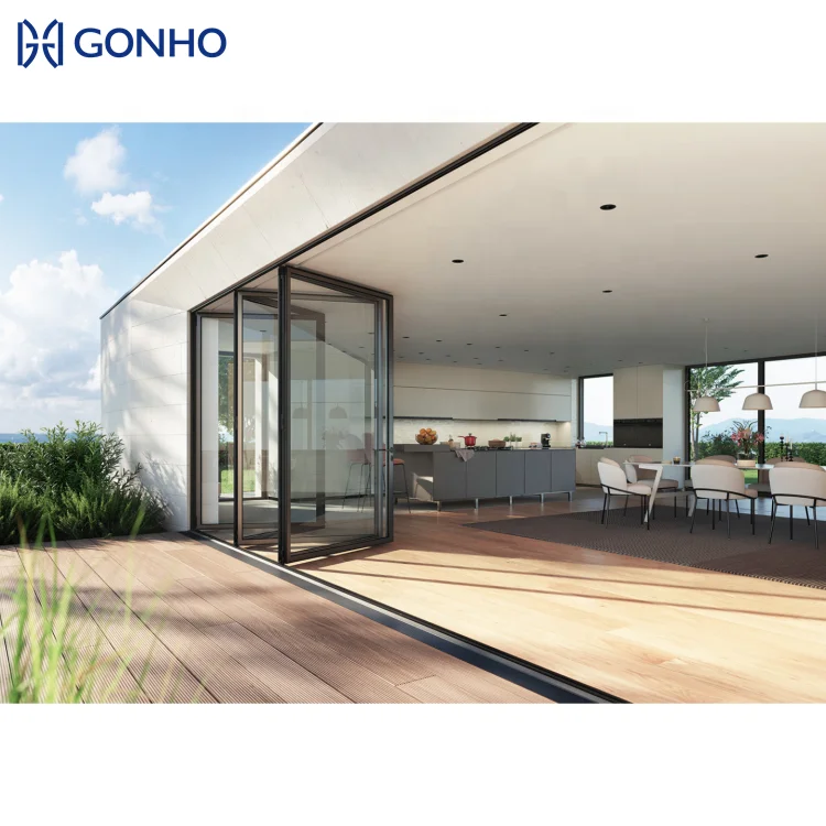 GONHO New Products Cuztomization Low E Glass Accordion Kitchen Balcony Bi Fold Aluminum Folding ...